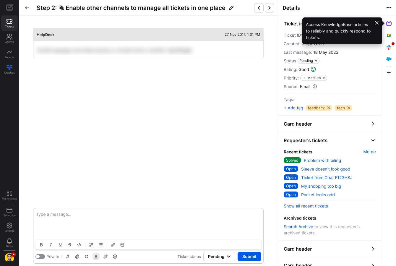 Knowledgebase Use Articles For Handling Tickets Helpdesk Help Center